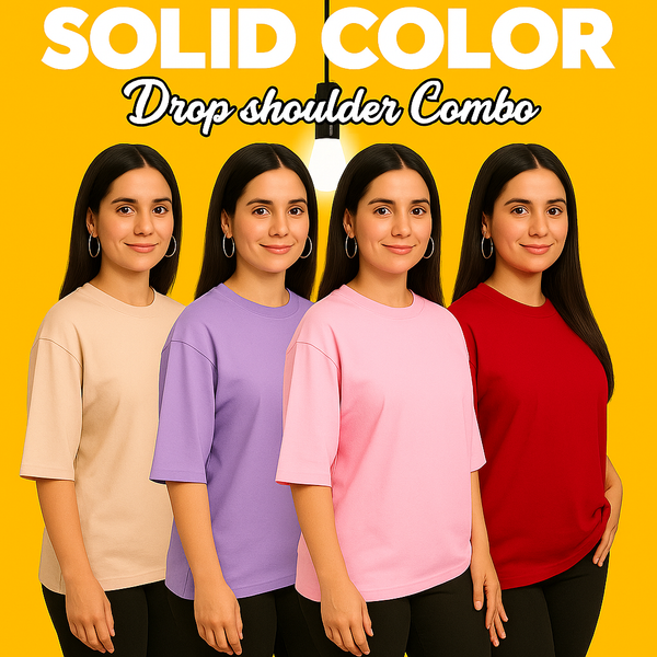 4 Solid Color Drop Shoulder Combo - Lavender, Baby Pink, Beige, Merun ...