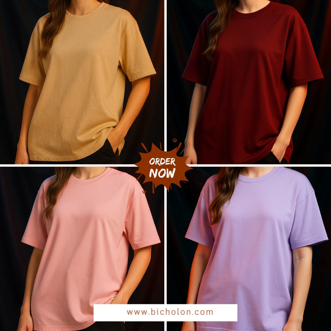 4 Solid Color Drop Shoulder Combo 2- Lavender, Baby Pink, Beige, Merun ...